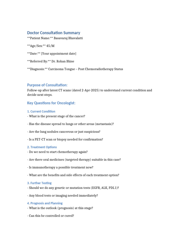 Doctor Consultation Summary Basavaraj Bhavalatti | PDF