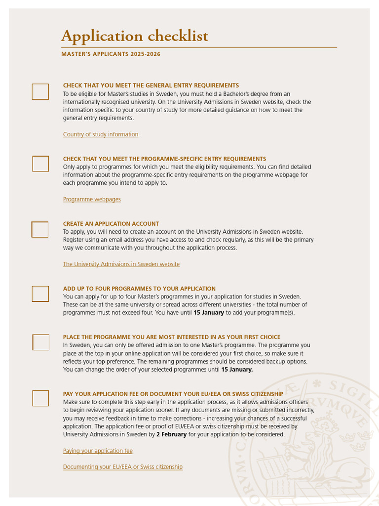 Master's Application Guide for Sweden | PDF | University And College ...
