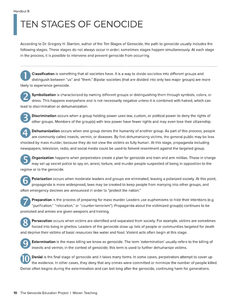 Handout B - Ten Stages of Genocide | PDF