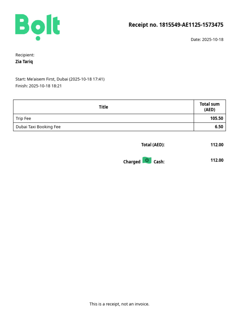 Ride Invoice From Bolt | PDF