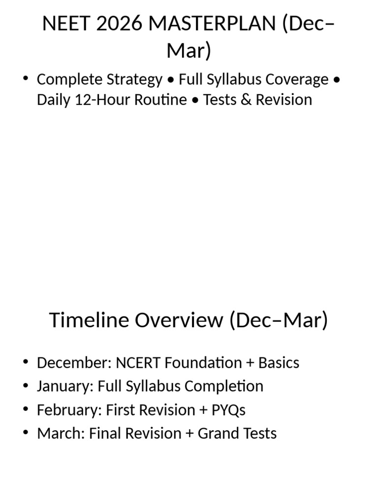 NEET 2026 Study Plan & Strategy Guide | PDF