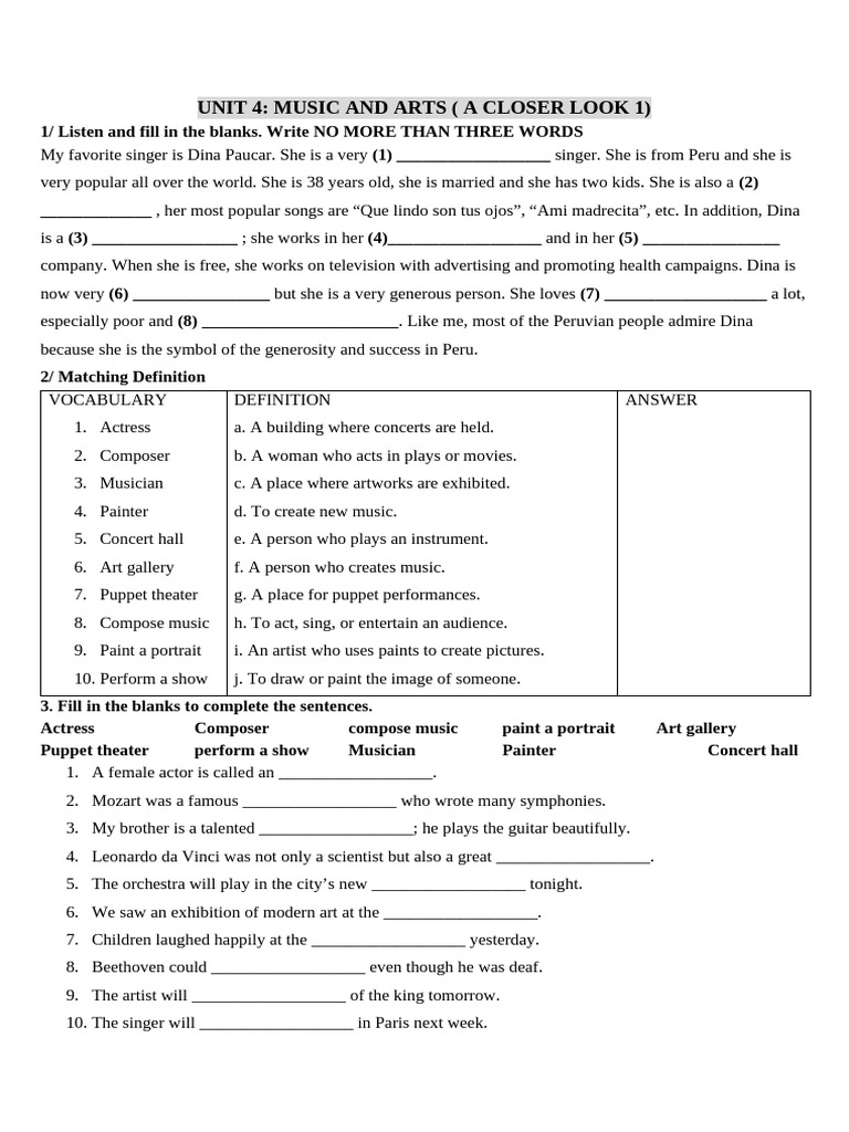 Music and Arts Vocabulary Exercises | PDF | Orchestras | The Arts