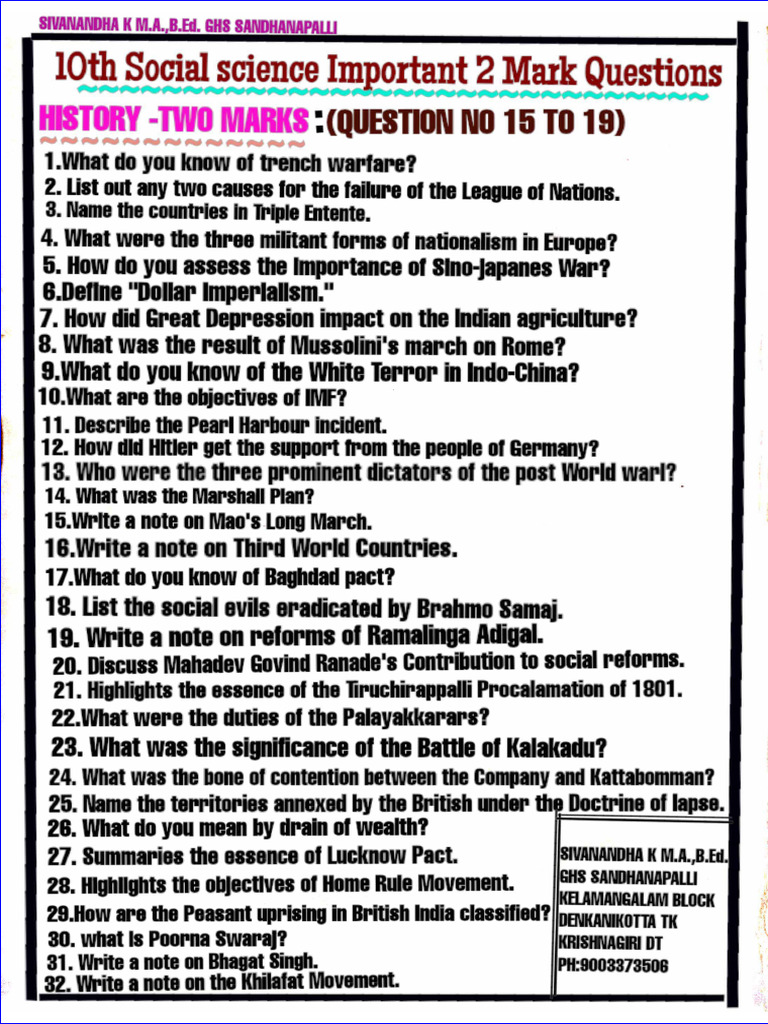 10th-Social-EM-Public-Exam-Important-2-Mark-Questions-English-Medium-PDF-Download | PDF