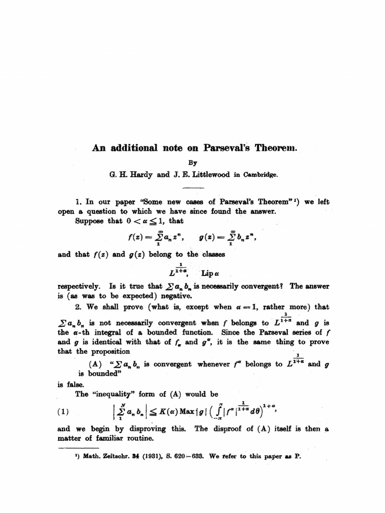 An Additional Note on Parseval's Theorem | PDF | Mathematical Relations ...