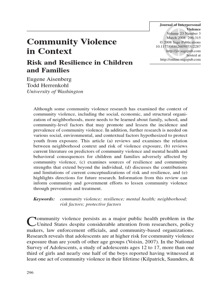 Community Violence: Risk and Resilience Factors | PDF | Psychological ...