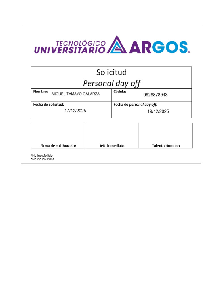 Solicitud Personal Day Off | PDF