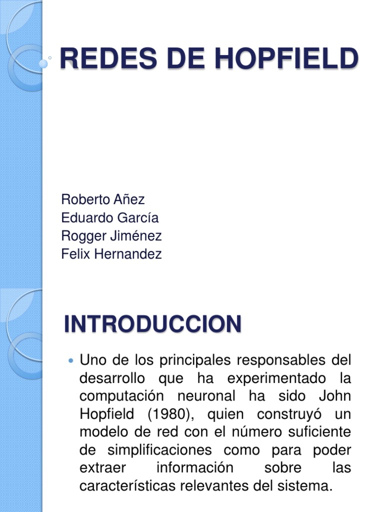 Redes de Hopfield | PDF | Neurona | Red de computadoras