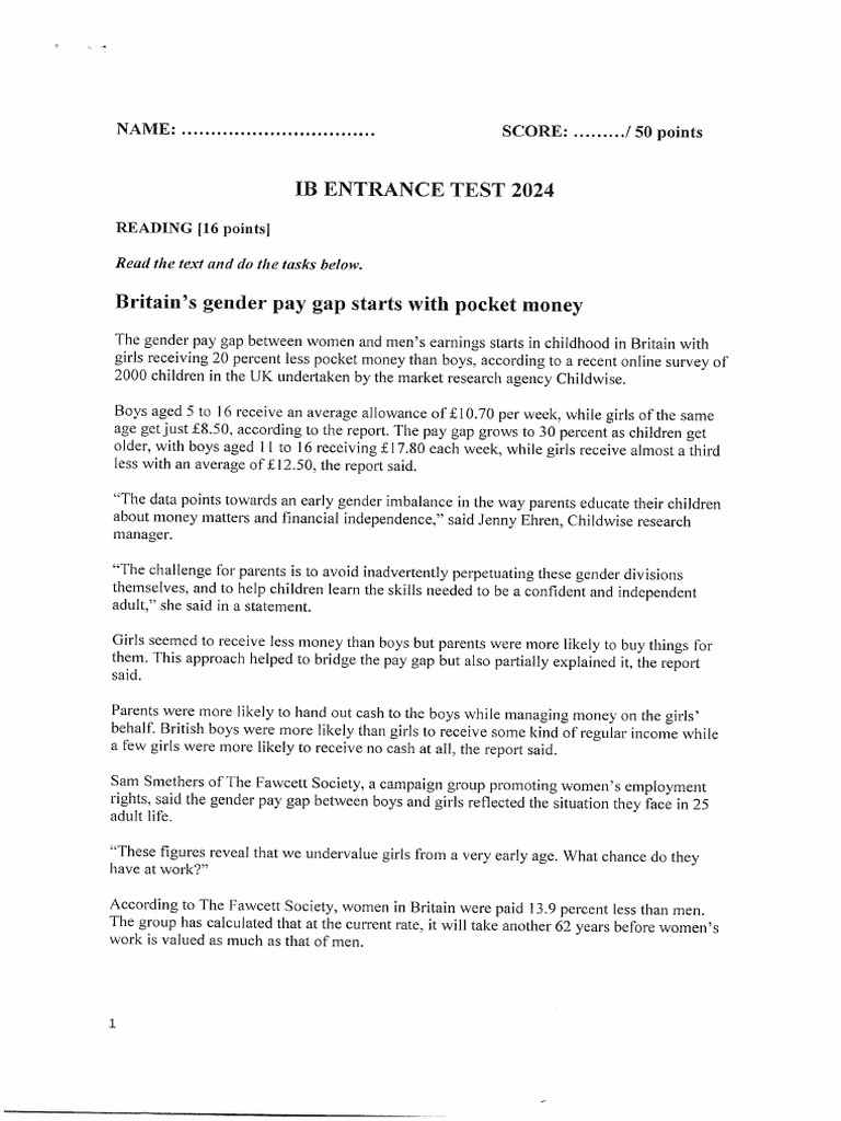IB Entrance Exam 2025 | PDF