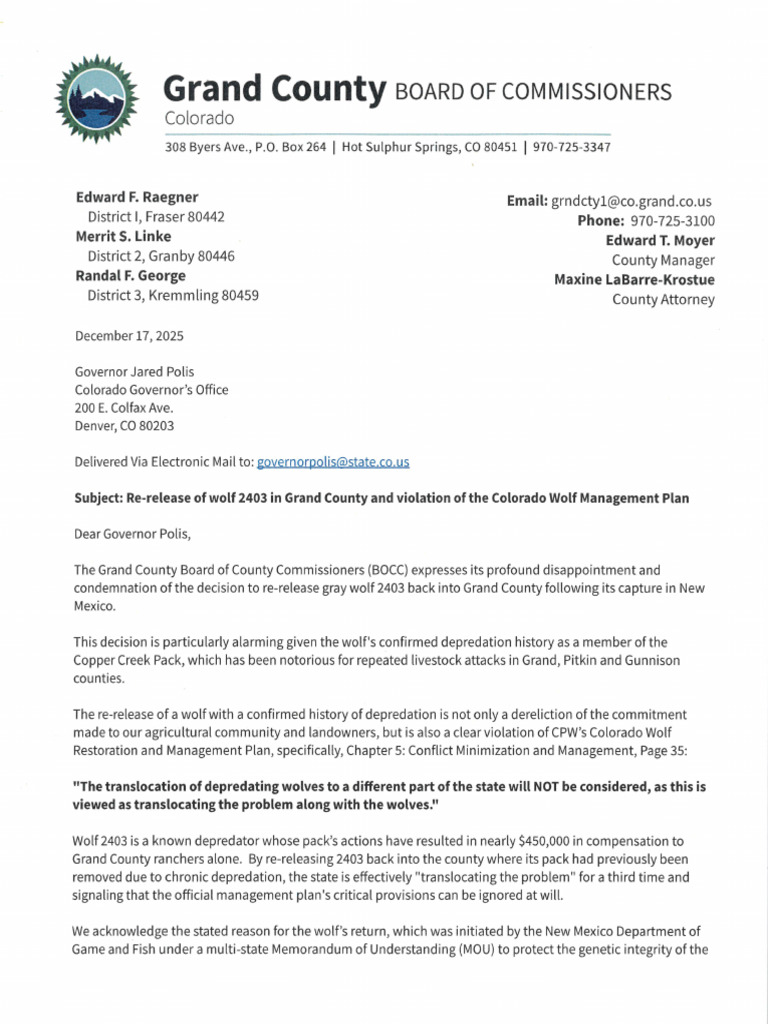 Grand County Commissioners Letter | PDF