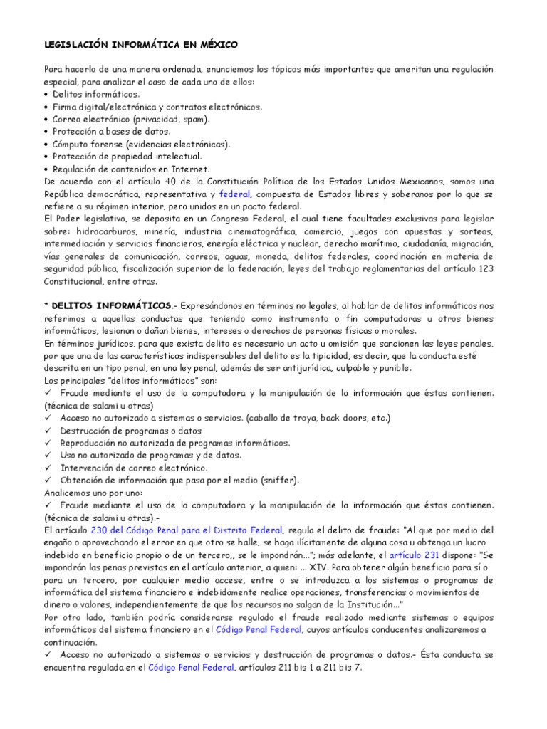 Legislación Informática en México | PDF | Cibercrimen | Derecho penal