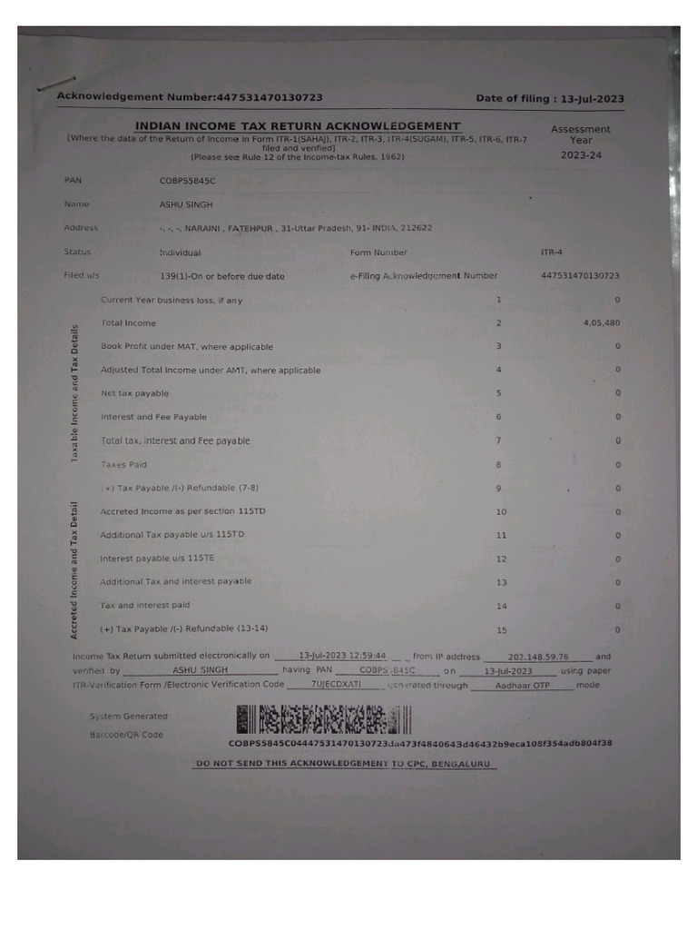 Itr 2023-24 | PDF