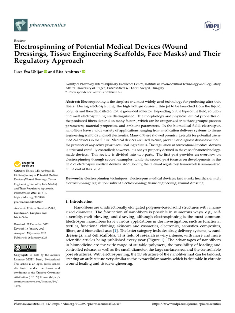 Electrospinning in Medical Device Development | PDF | Wound | Tissue ...