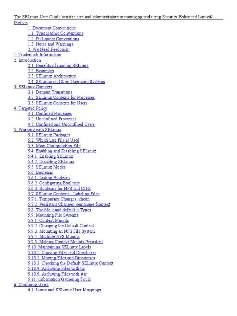 The Selinux User Guide Assists Users and Administrators in Managing and Using Security-Enhanced ...