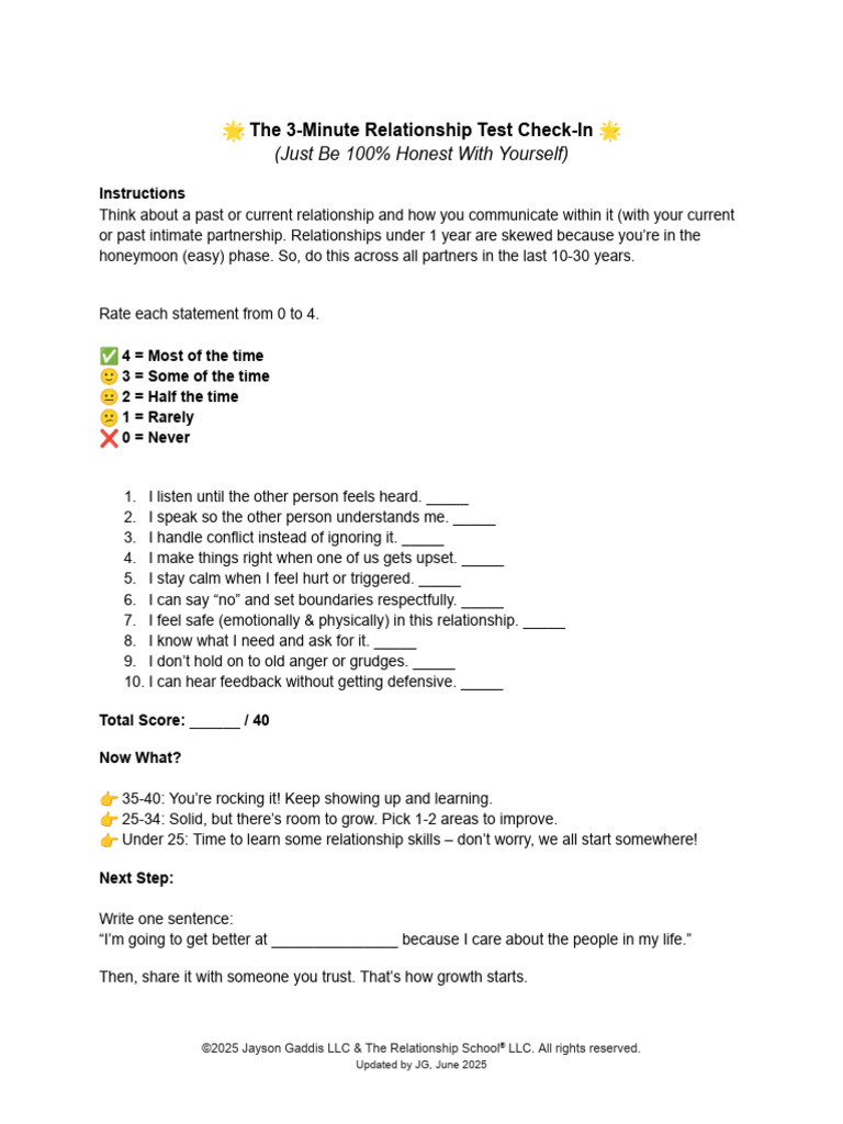3-Minute Relationship Check-In Test | PDF