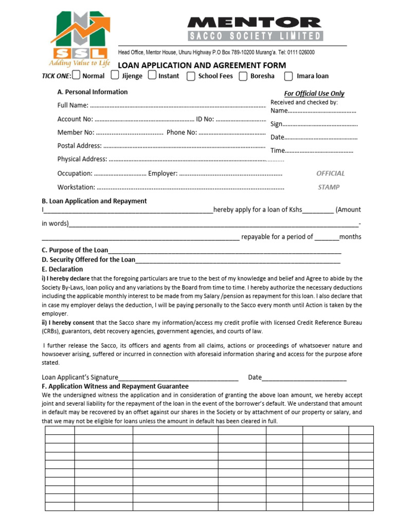 Bosa Loan Application and Agreement Form Bz6ueig | PDF | Loans | Credit