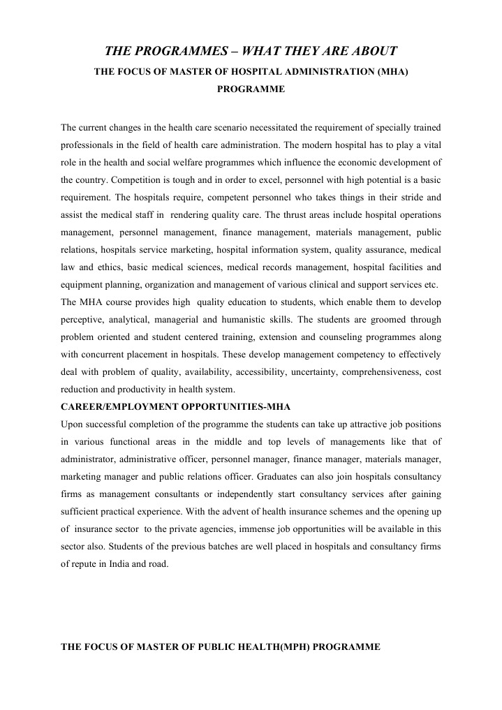 Mha & MPH Course | PDF | Health Education | Hospital