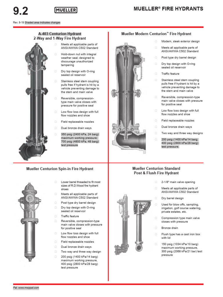 Mueller Super Centurion Fire Hydrant Specs | PDF | Valve | Steel