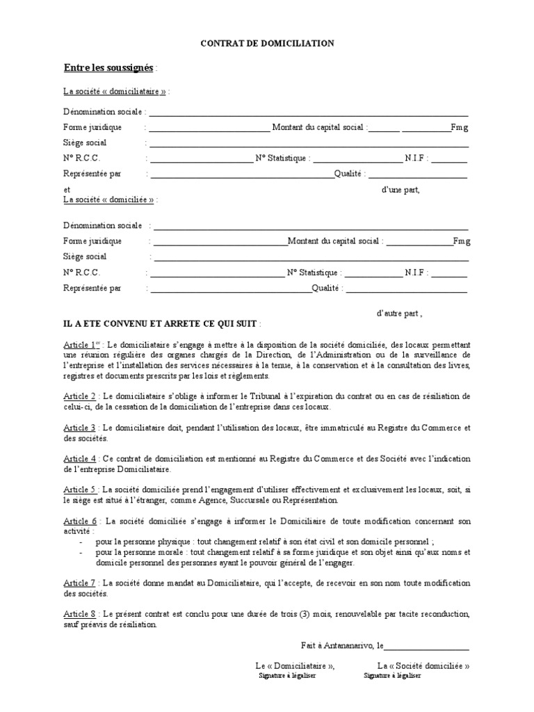 Contrat de Domiciliation Entreprises | PDF | Affaires | Finance et ...
