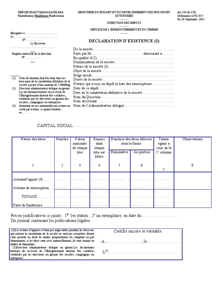 Déclaration D'existence | PDF | Histoire
