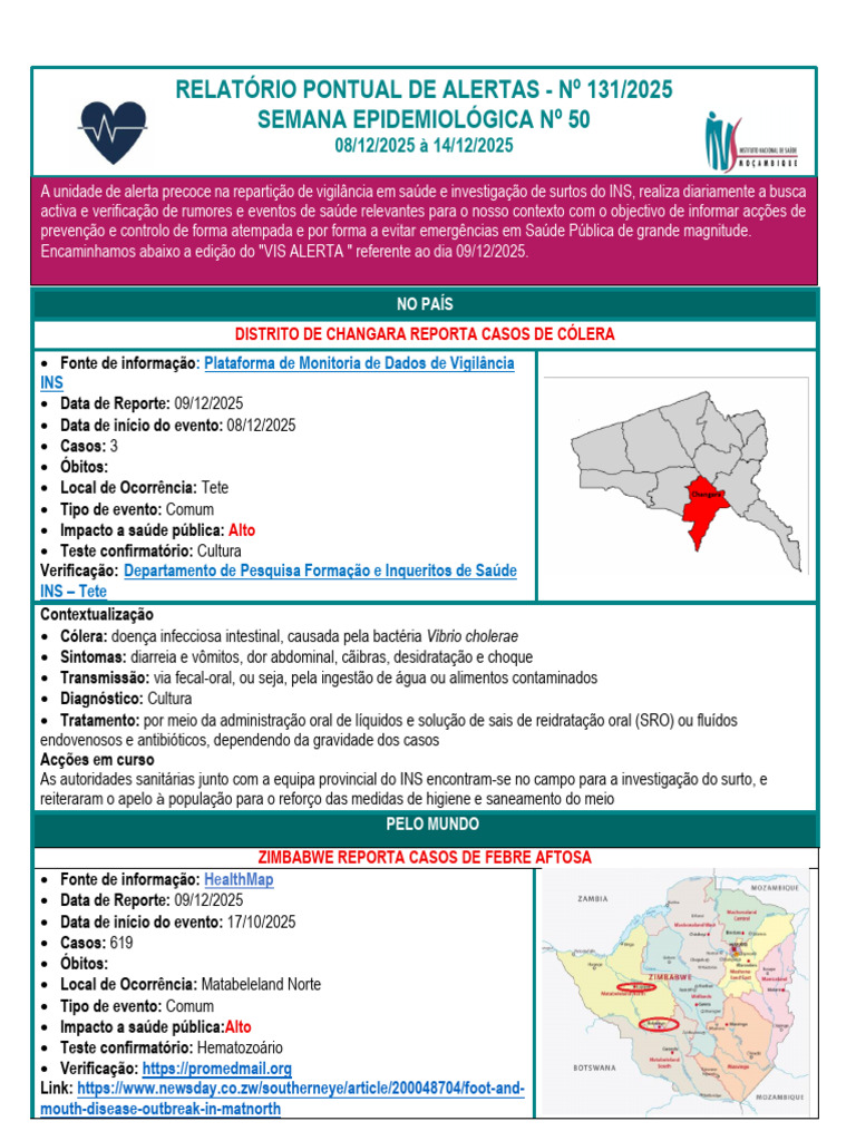 Relatorio Pontual de Rumores de 09 de Dezembro de 2025 | PDF | Cólera ...