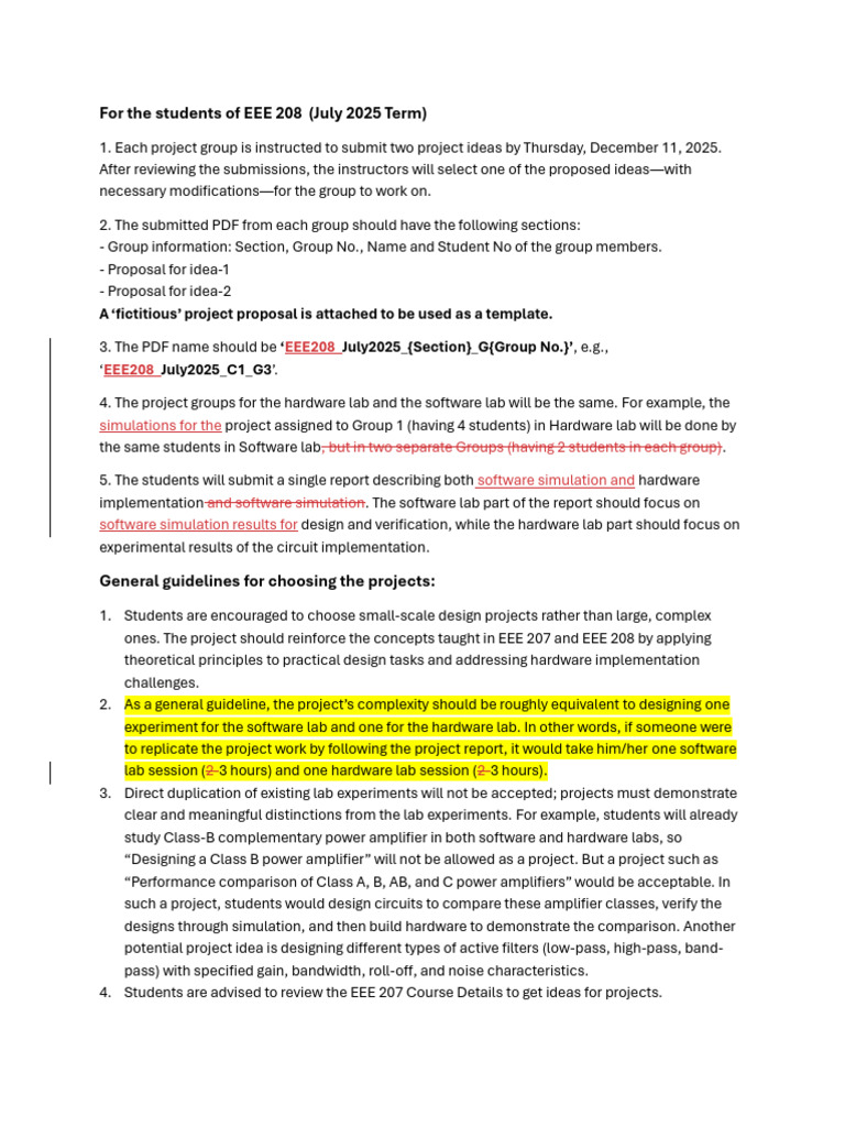 EEE 208 Project Proposal Guidelines | PDF | Electronic Filter | Amplifier