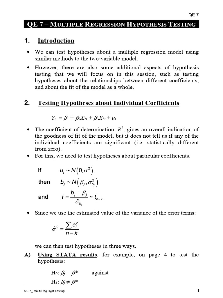 QE 7 - Multiple Regression Hypothesis... | PDF | F Test | P Value