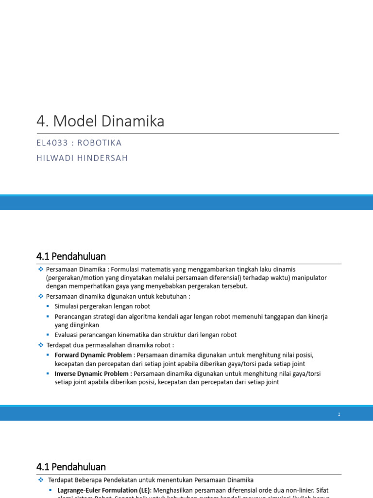 Bab IV. Dinamika Robot Manipulator | PDF