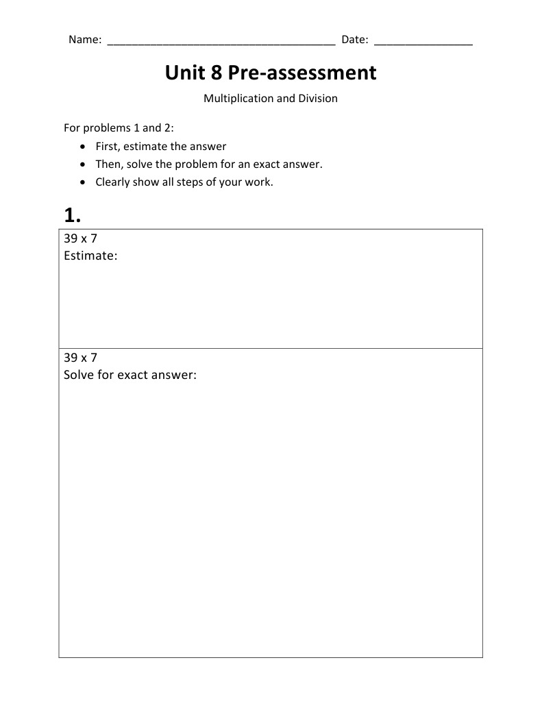 Multiplication and Division Pre-assessment | PDF