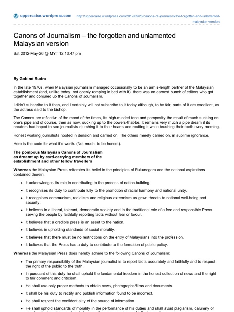 Canons of Journalism: The Forgotten and Unlamented Malaysian Version ...