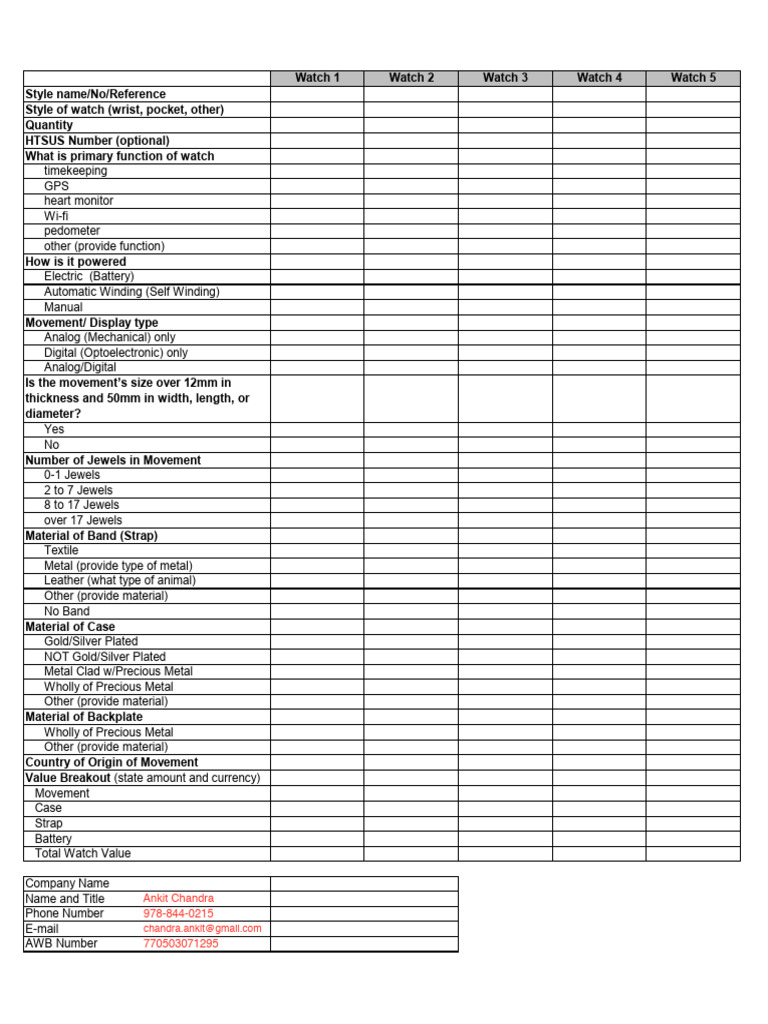 Watch Worksheet PDF Version | PDF