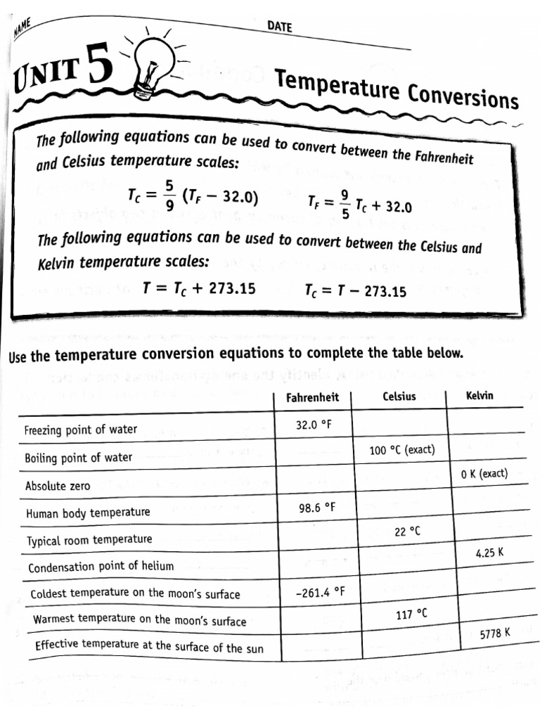 Temperature Conversions WS | PDF