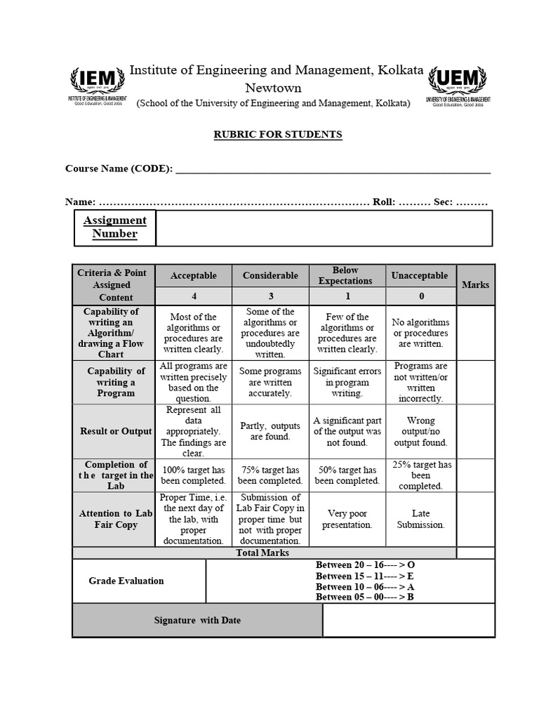 Rubrics for Students _ Generalized for Programming Labs - Copy - Copy ...