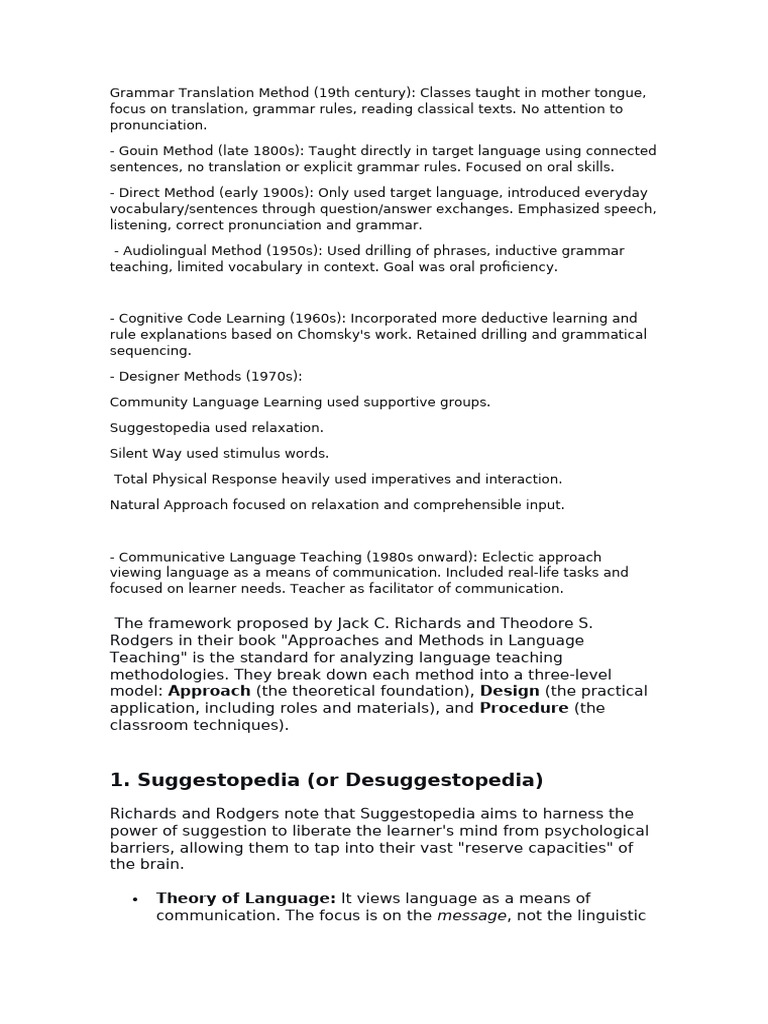 Approaches and methods summary | PDF | Learning | Language Acquisition