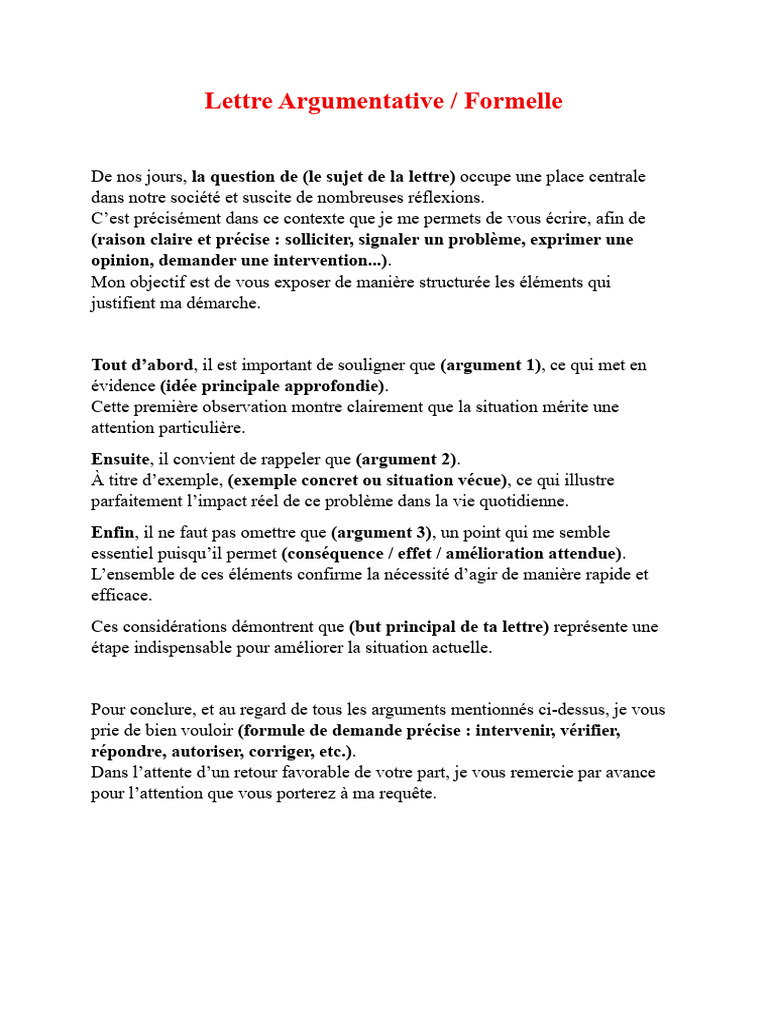 Modèles de Lettres Formelles et Informelles | PDF | Argumentation ...