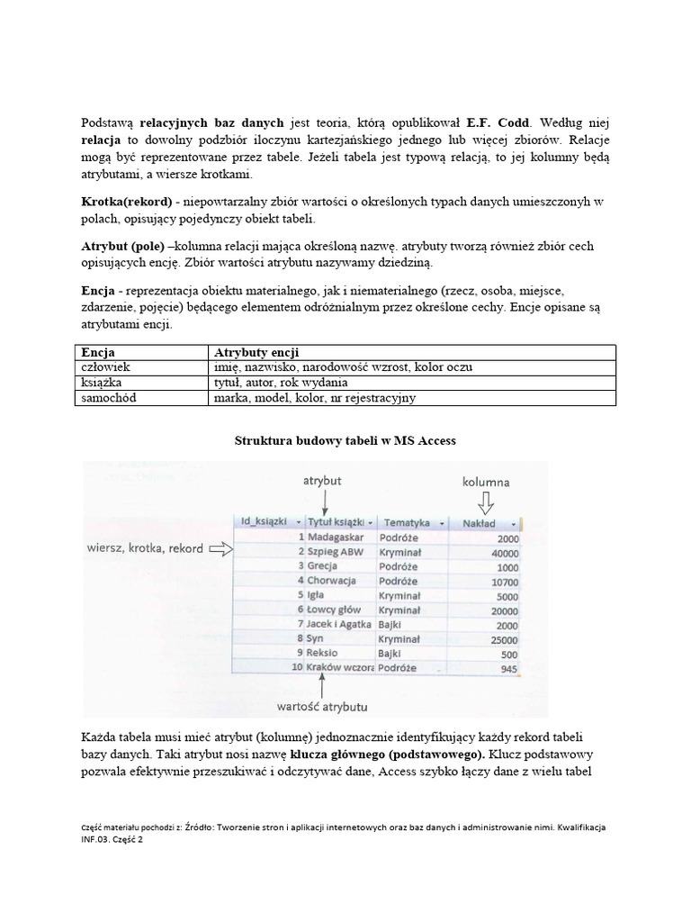 Tworzenie Tabel WMS Access. Typy Danych. | PDF