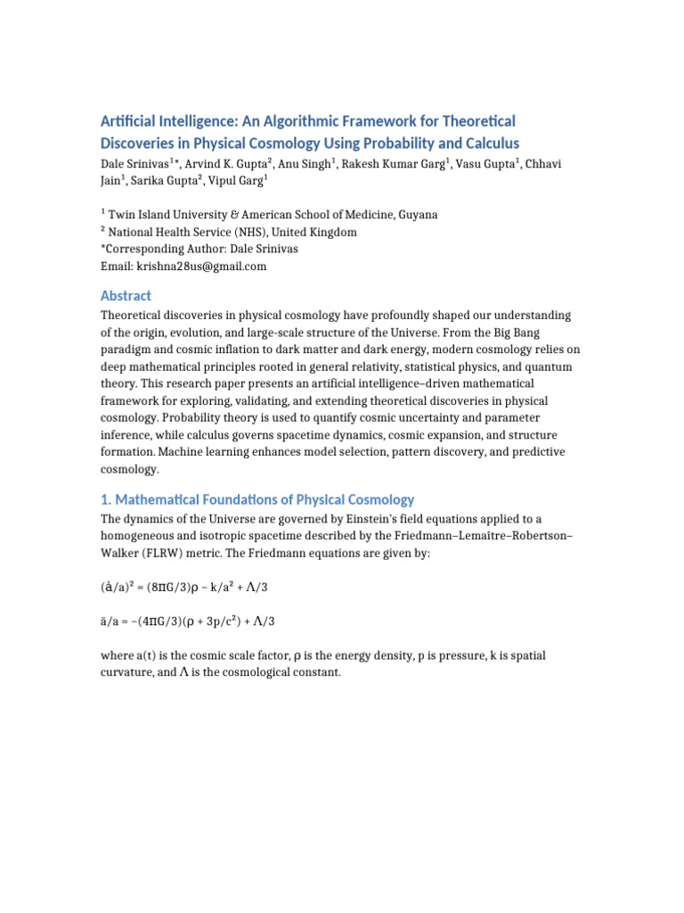 AI Theoretical Discoveries Physical Cosmology | PDF | Physical ...