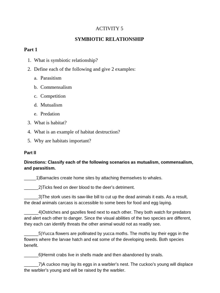 Activity 5-Symbiotic Relationship (1) | PDF