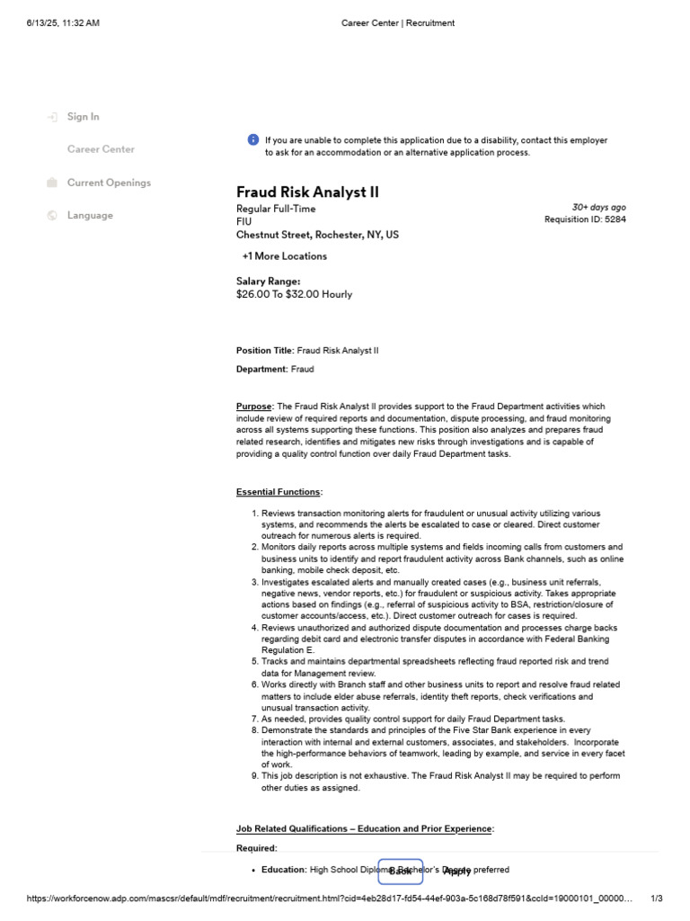 Fraud Risk Analyst II Job Opening | PDF | Employee Benefits | Business