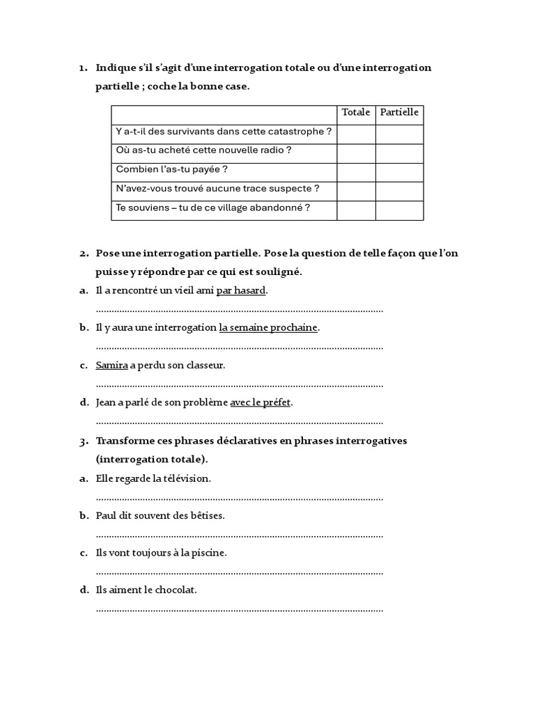 Interrogations totales et partielles en français | PDF