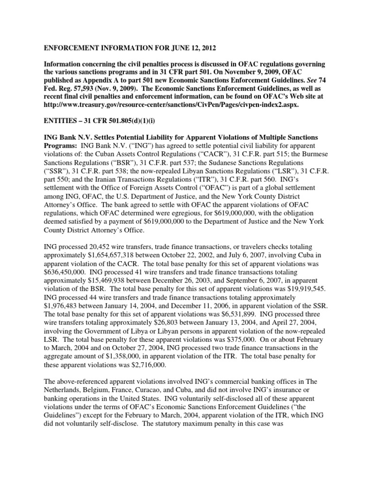 Ofac Ing | PDF | Office Of Foreign Assets Control | Ing Group