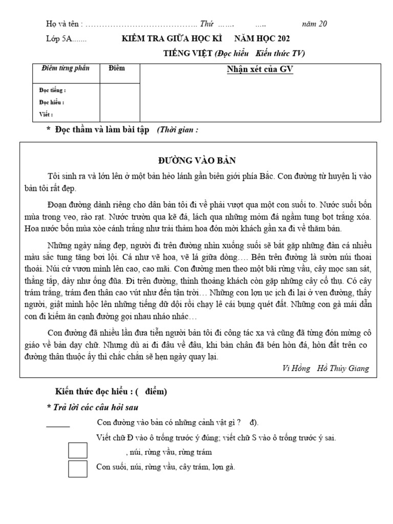 Ghki - Khoi 5-Tieng Viet - Doc Hieu | PDF