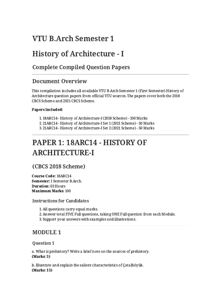 VTU B.arch Sem 1 History of Architecture Papers | PDF | Civilization