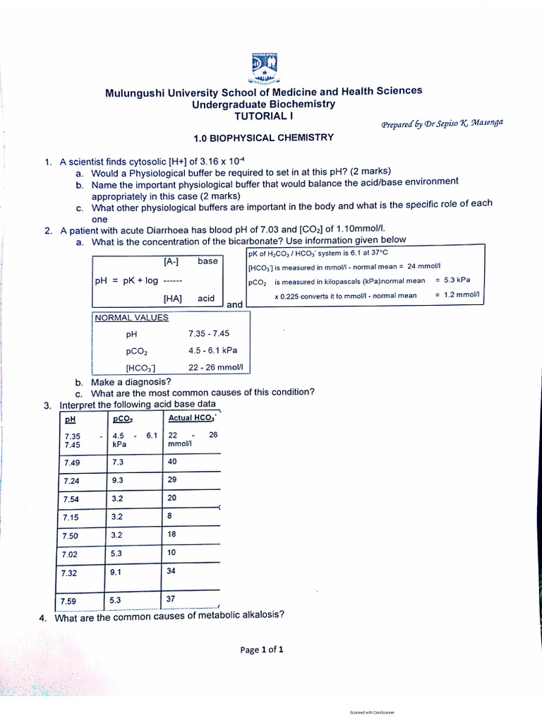 Biochemistry Tutorial 1 Solution | PDF