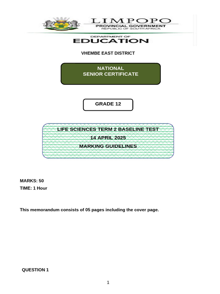 2025 GR 12 Vhembe Term 2 Baseline Assessment MG | PDF | Blood | Breathing