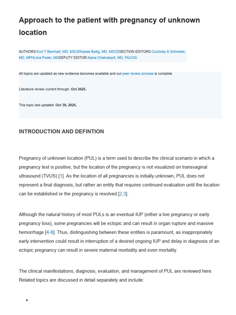Approach To The Patient With Pregnancy of Unknown Location (134770 ...
