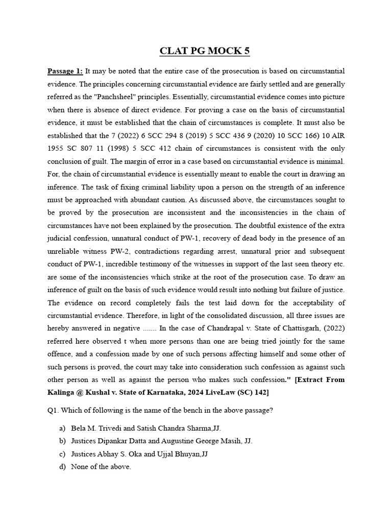 CLAT MOCK 5 DONE_251108_173321 | PDF | Jurisprudence | Utilitarianism