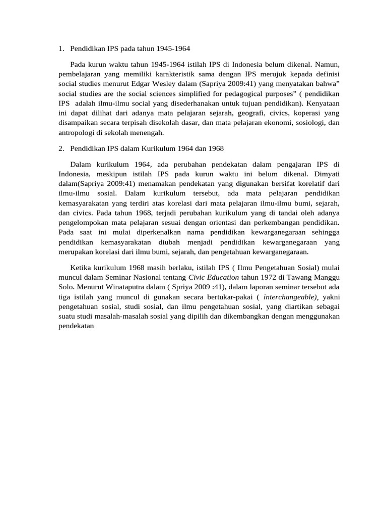Pendidikan IPS Pada Tahun 1945 | PDF