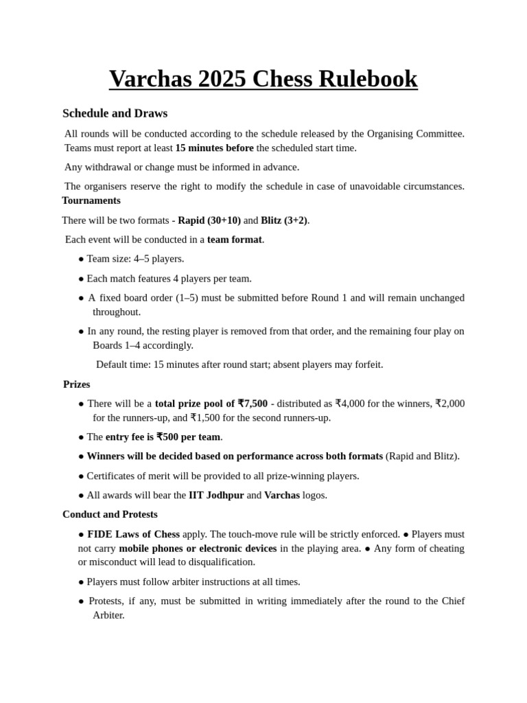 Rulebook Chess | PDF | Abstract Strategy Games | Chess Competitions
