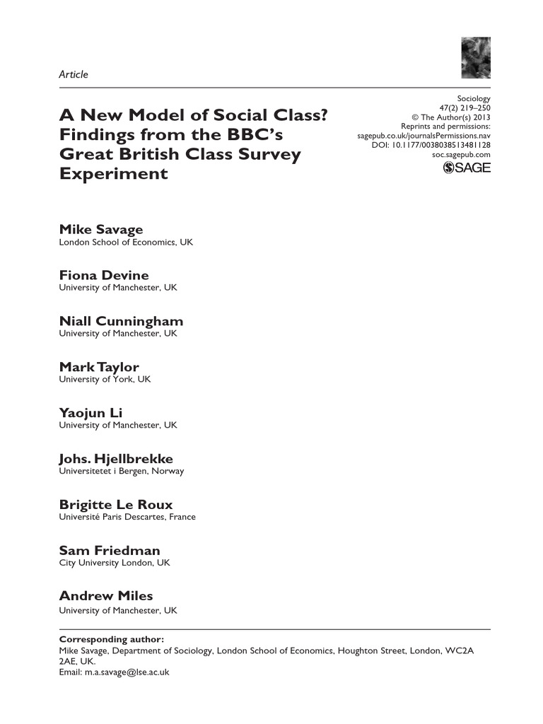Savage - A New Model of Socia Class | PDF | Survey Methodology | Social ...