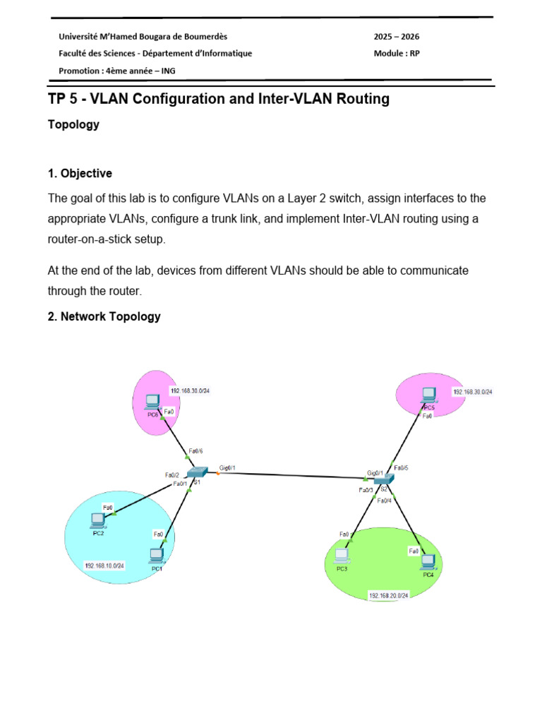 TP 5 - VLAN Configuration and Inter-VLAN Routing | PDF | Network Switch | Router (Computing)